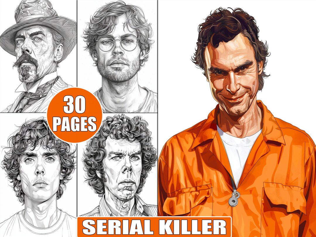 30 Serial Killers Coloring Pages for Adults, Creepy Coloring Sheets of ...