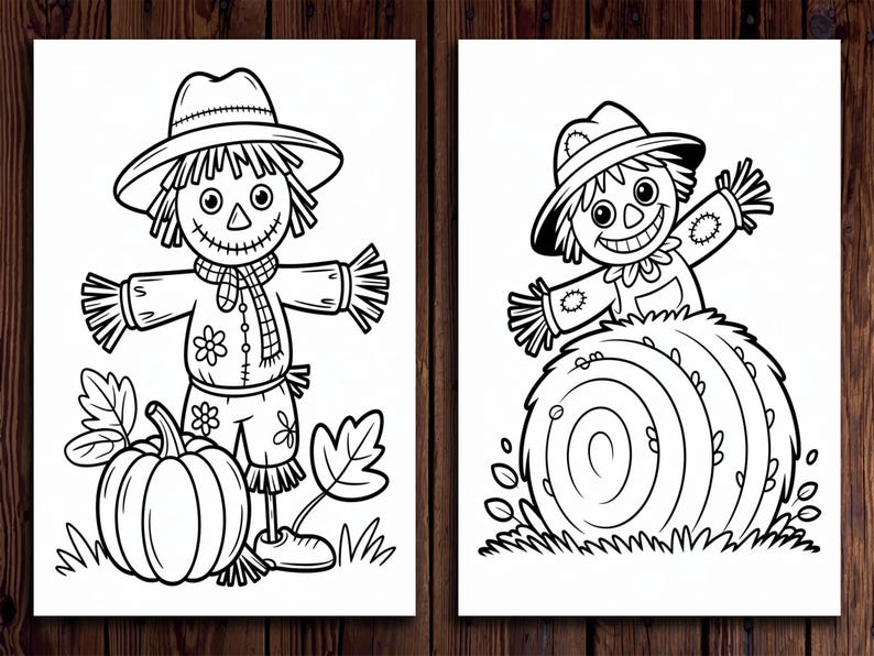 Scarecrow Coloring Pages: Fall Harvest Fun for Kids (digital Download ...