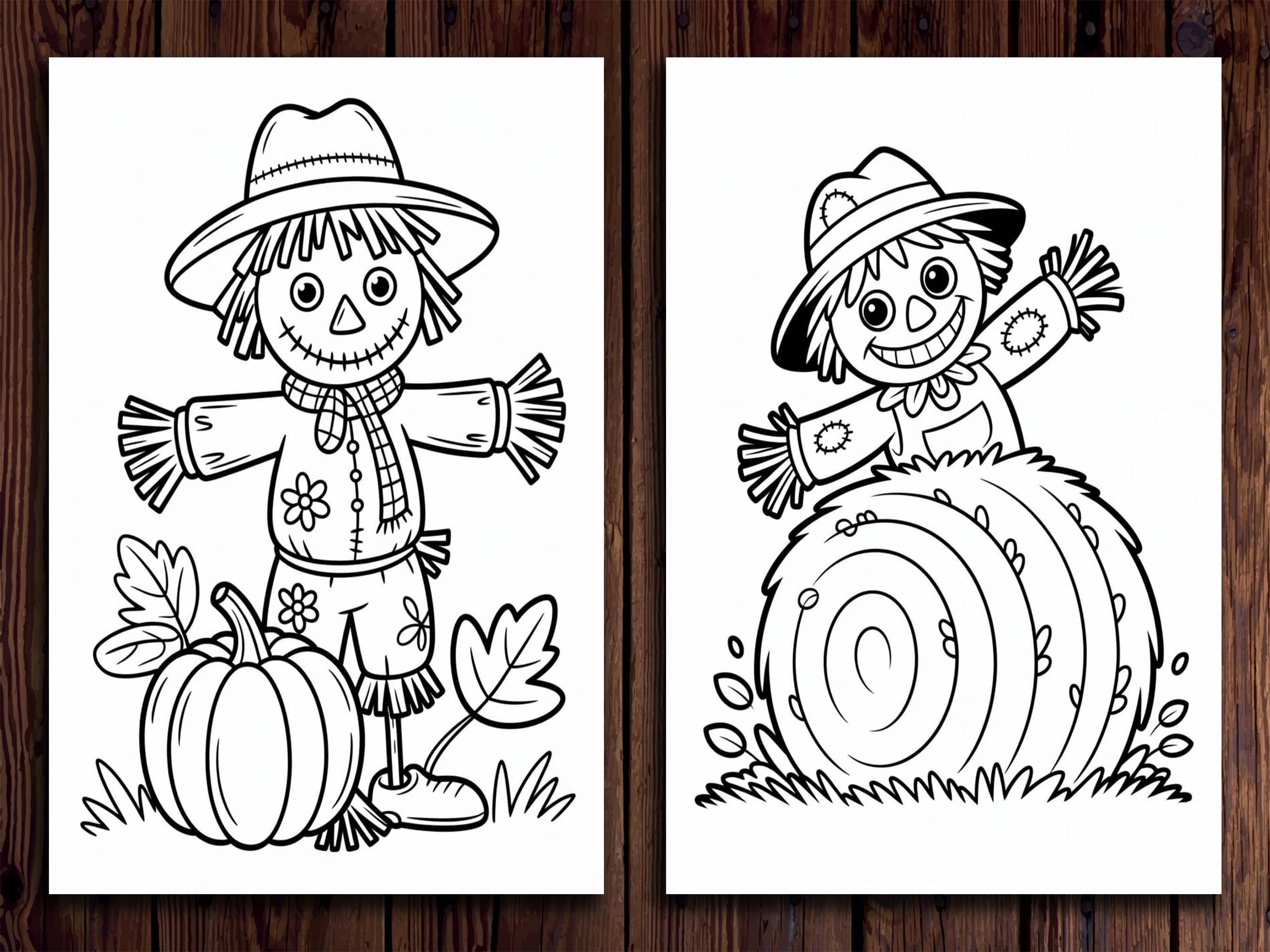 Scarecrow Coloring Pages: Fall Harvest Fun for Kids (digital Download ...