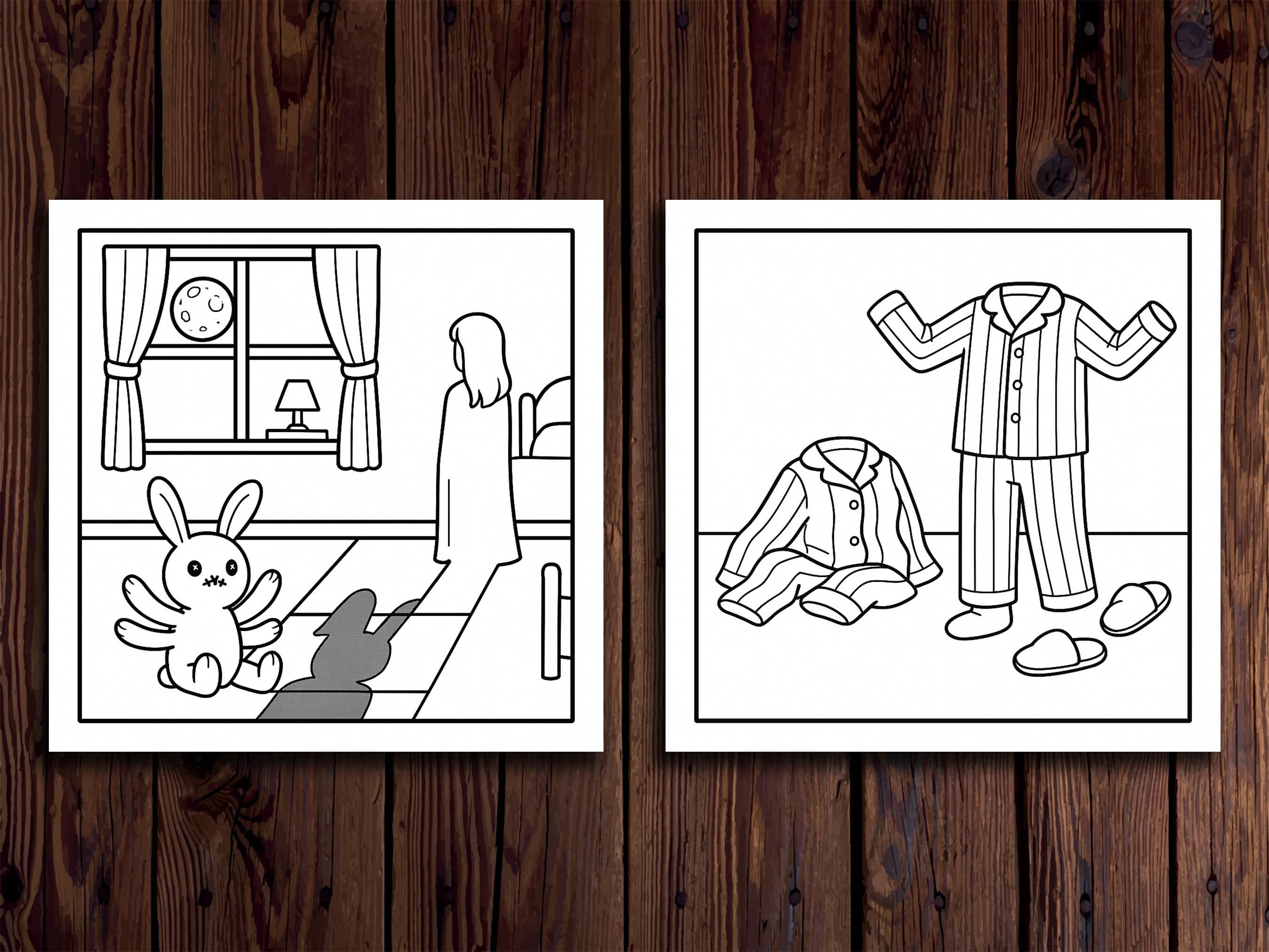 Creepy Under-the-bed Horror Coloring Pages: Cracked Dolls, Spooky ...