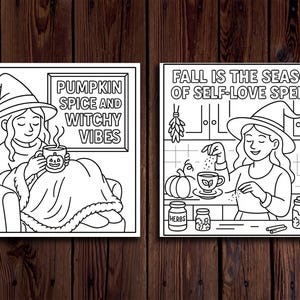 Witch Coloring Pages: Pumpkin Spice Coven, Cozy Autumn Vibes (printable ...