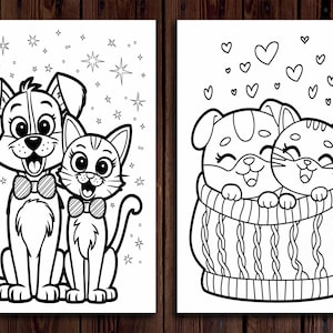 Dog and Cat Coloring Pages: 20 Fun Pet Designs for Kids (digital ...