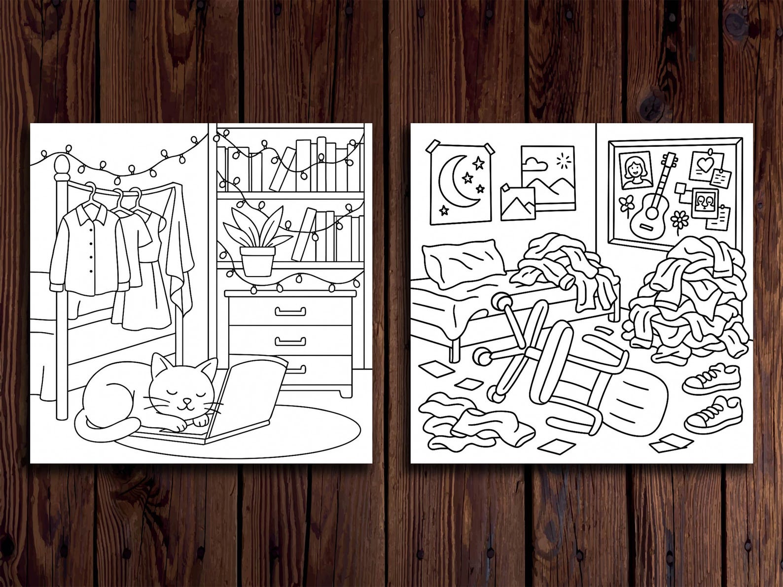 Messy Room Coloring Pages: Cluttered Room Chaos Art (digital Download ...