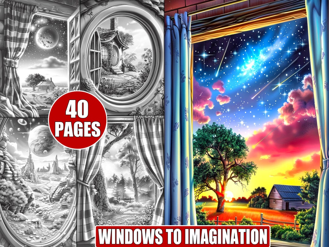 40 Printable Windows to Imagination Coloring Pages in Grayscale for ...