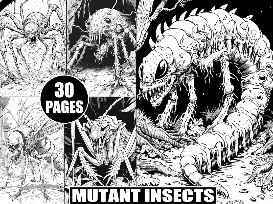 Mutant Insects Coloring Pages: 30 Grayscale Horror Art Designs (digital ...