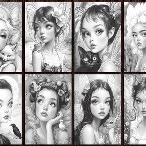 50 Printable Moon Fairies Coloring Pages in Grayscale for Adults ...