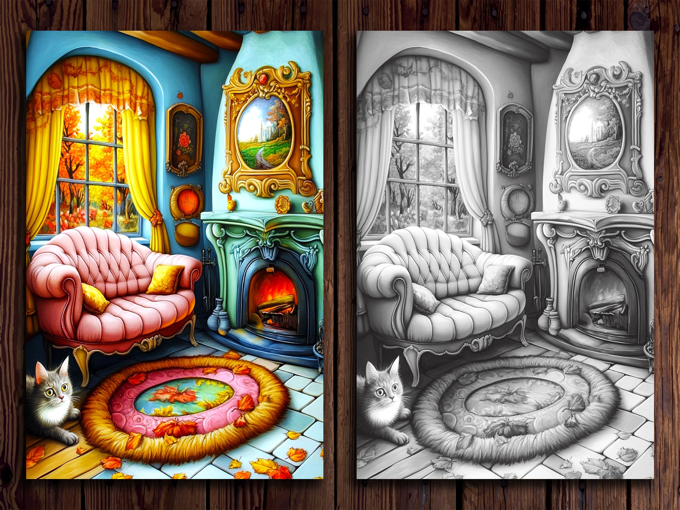 Cozy Autumn Coloring Pages: Grayscale Fall Scenes (printable PDF) - Etsy