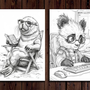 Whiskers & Widgets Coloring Pages for Adults, Animal Doing Modern Day ...