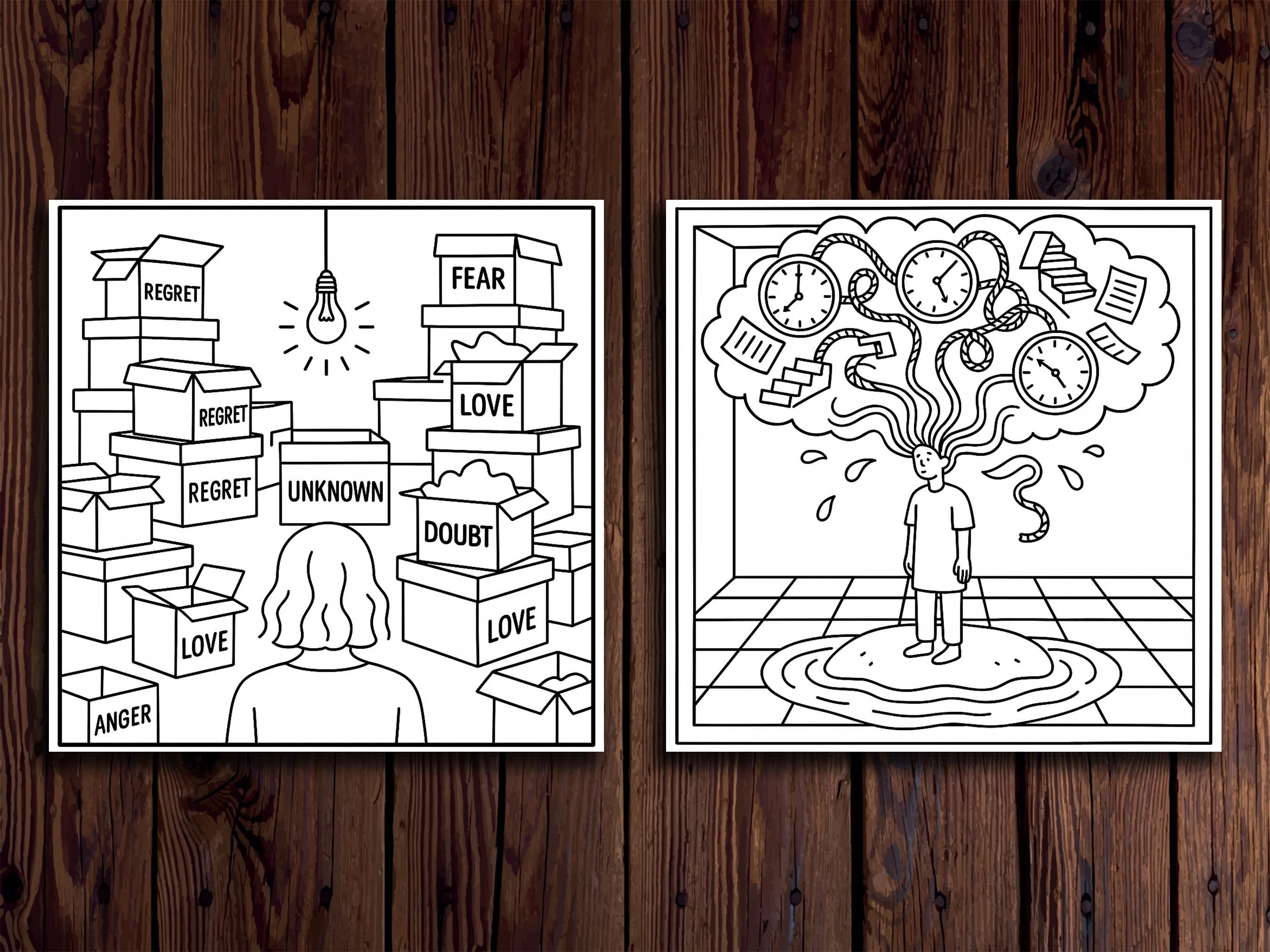 Surreal Psychological Coloring Pages: Anxiety & Abstract Art (digital ...