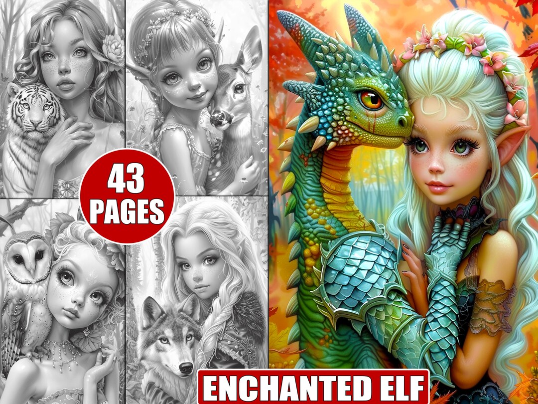 Enchanted Elf Coloring Pages: Whimsical Animal Portraits (printable ...