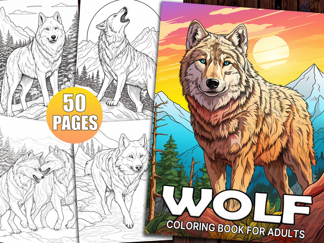 50 Wolf Coloring Pages for Adults, Animal Coloring Book for Relaxation ...