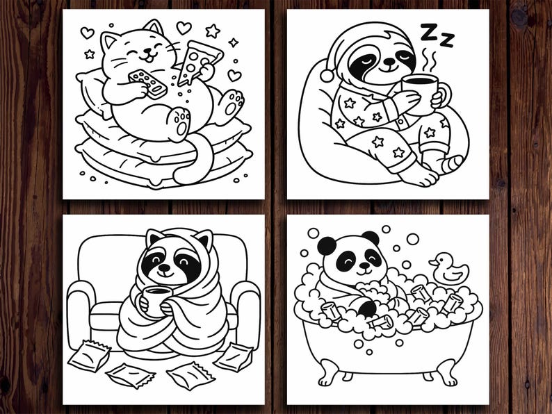 Lazy Animal Life Coloring Pages | Cute Relaxed Designs (PDF) - Etsy