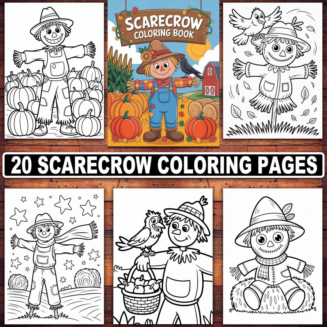 Scarecrow Coloring Pages: Fall Harvest Fun for Kids (digital Download ...