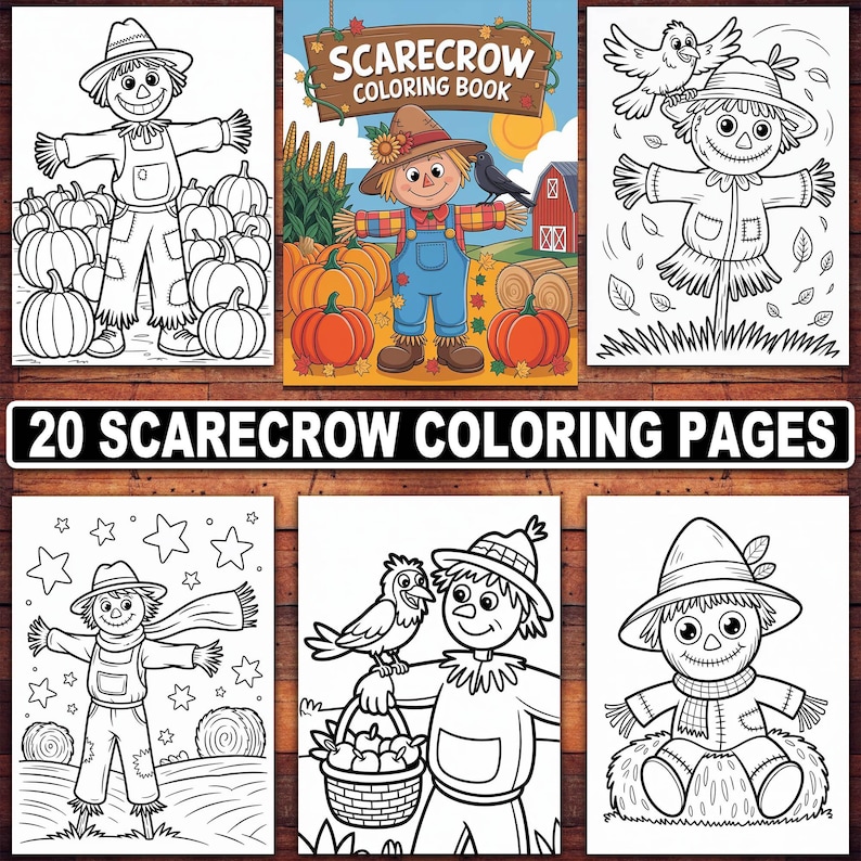 Scarecrow Coloring Pages: Fall Harvest Fun for Kids (digital Download ...