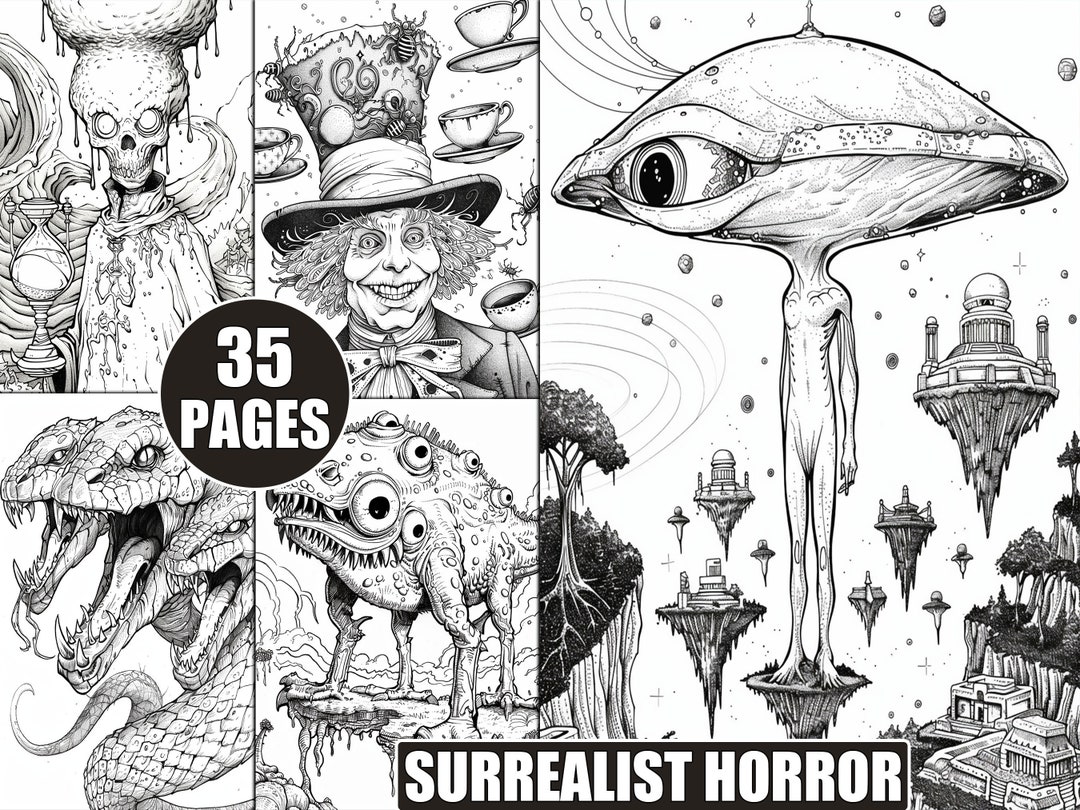 35 Printable Surrealist Horror Coloring Pages for Adults, Creepy ...