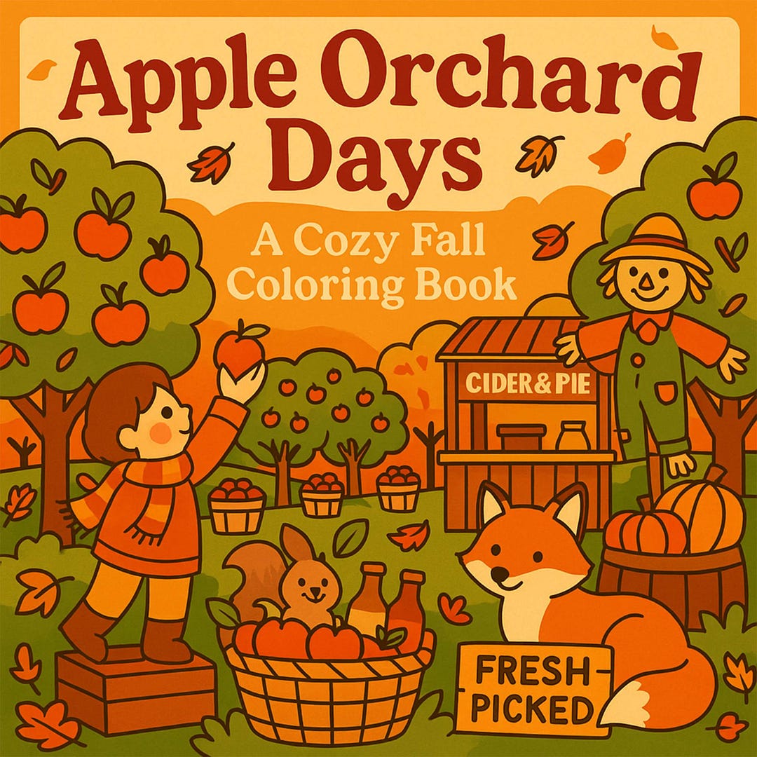 Apple Orchard Coloring Pages: Cozy Autumn Farm Fun (printable Download ...
