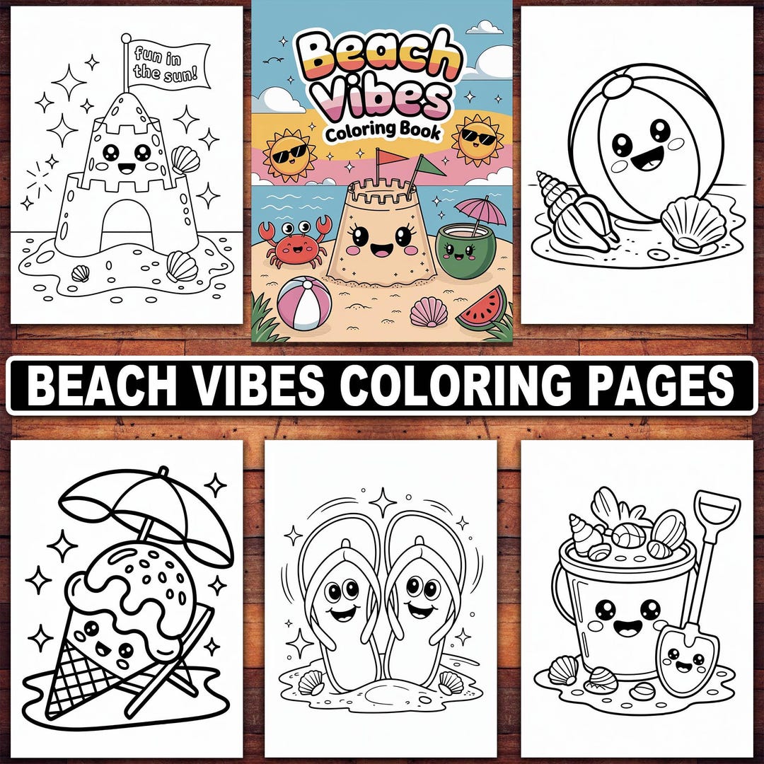 Beach Vibes Coloring Pages Printable | 20 Relaxing Summer Ocean Scenes ...