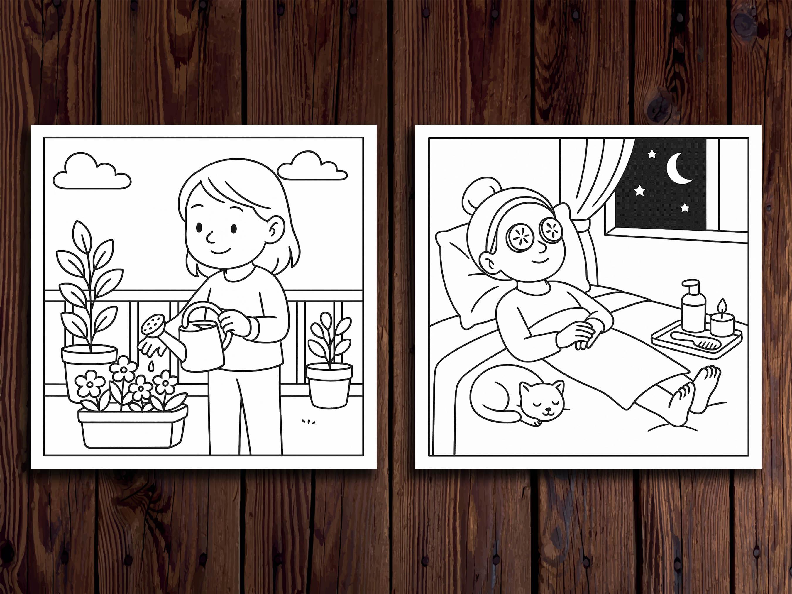 Cozy Girl Moments Coloring Pages: Kawaii Self-care Designs (digital ...