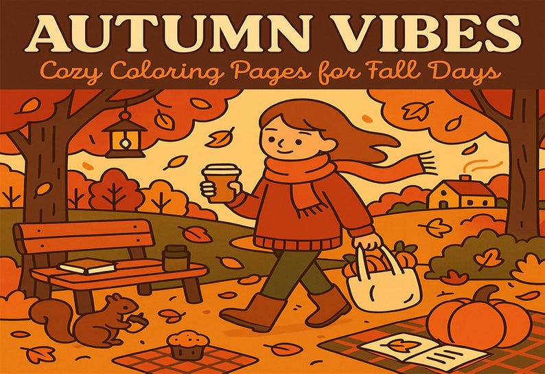 Cozy Autumn Coloring Pages: Fall Scenes Printable (digital Download) - Etsy