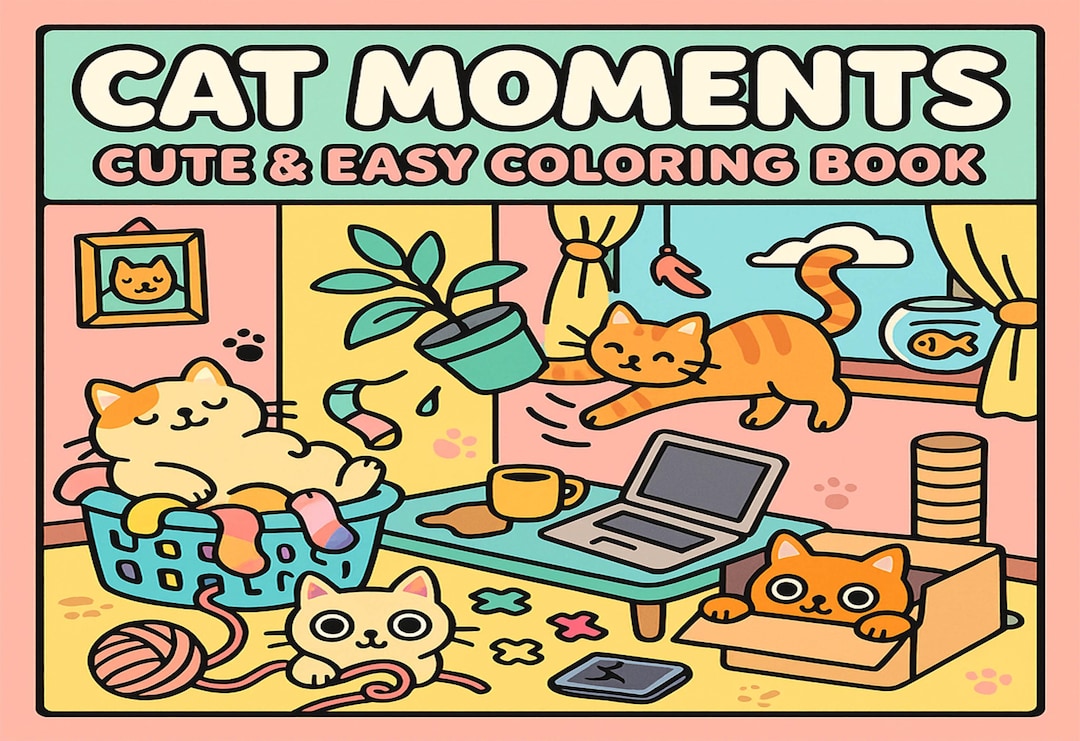 Cat Moments Printable Coloring Pages – 20 Cozy Cat Line Art Designs - Etsy