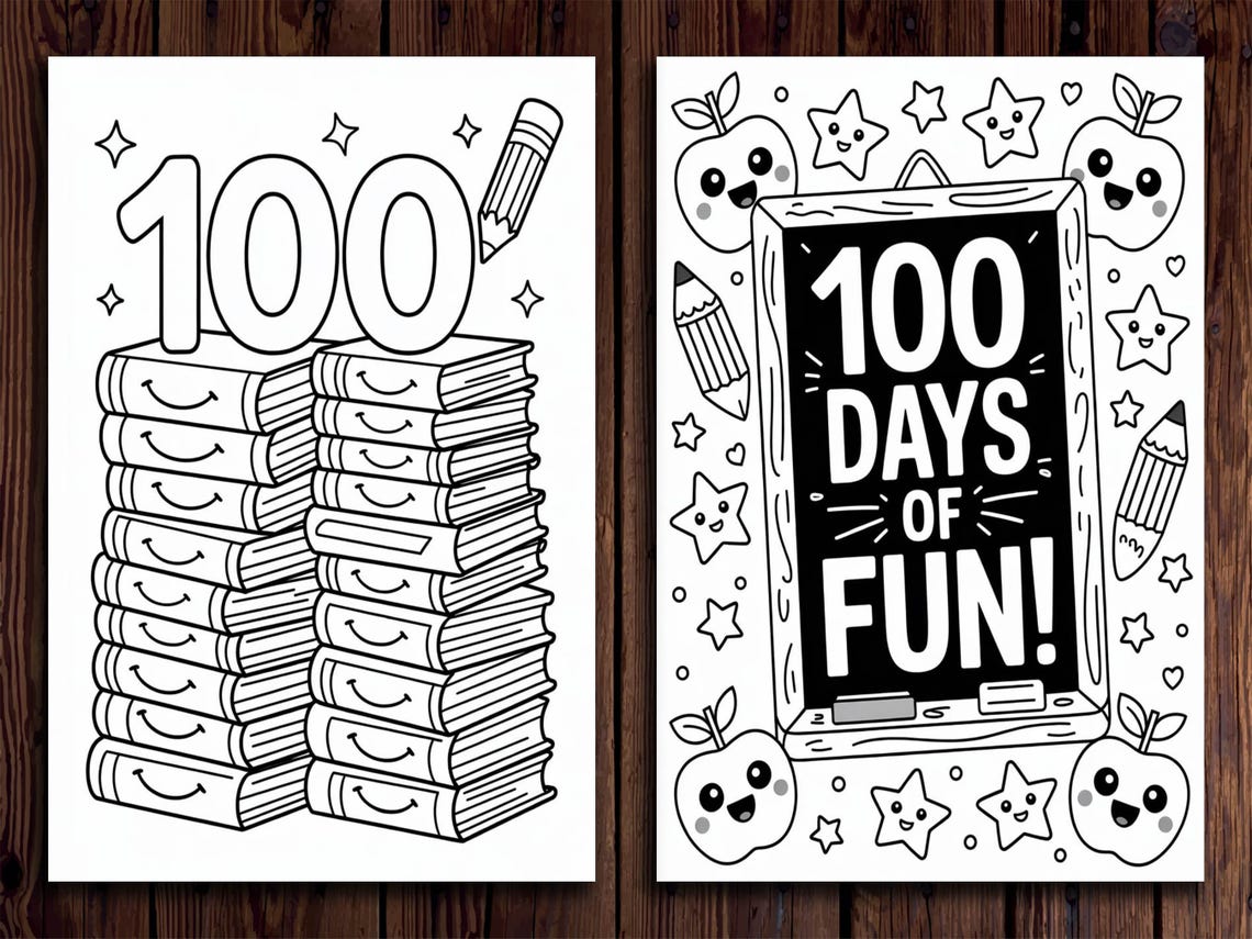 100 Days of School Coloring Pages: 20 Fun Learning Designs (digital ...