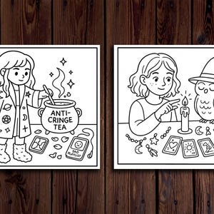 Witchy Coloring Pages: Cozy Modern Witch, Crystals & Tea (digital ...