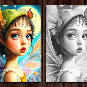 50 Printable Moon Fairies Coloring Pages in Grayscale for Adults ...