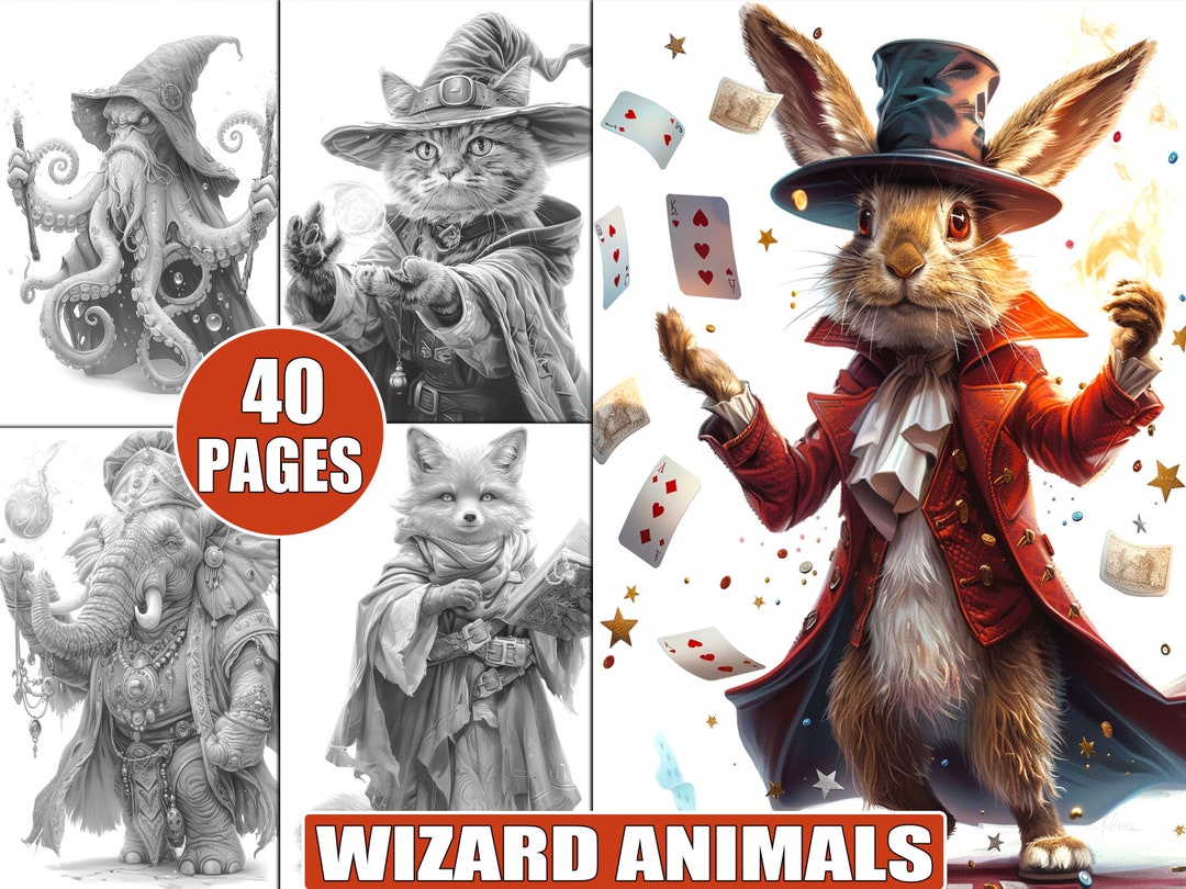 Wizard Animals Coloring Pages for Adults, Fantasy Coloring Book ...