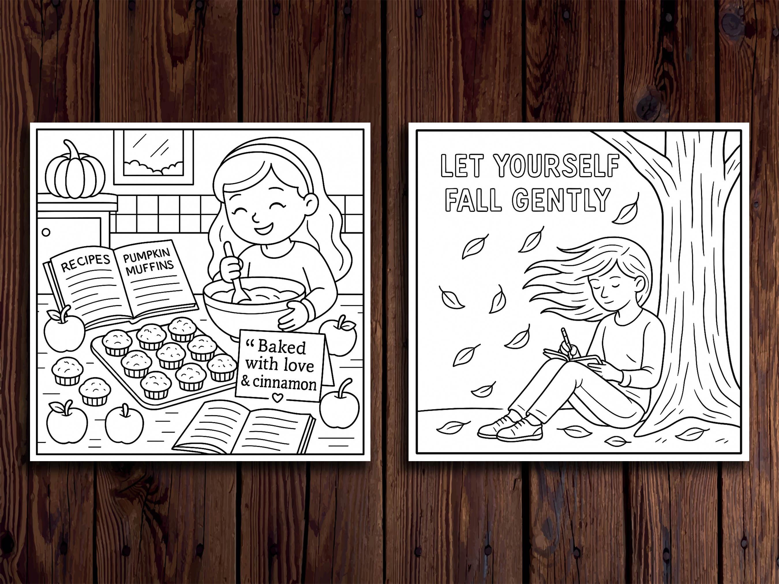 Cozy Autumn Coloring Pages: Fall Scenes Printable (digital Download) - Etsy