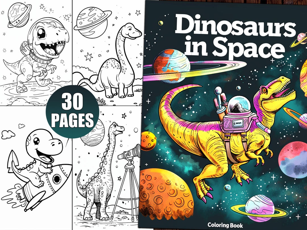 Dinosaurs in Space Coloring Book: 30 Printable Kids' Pages (PDF) - Etsy