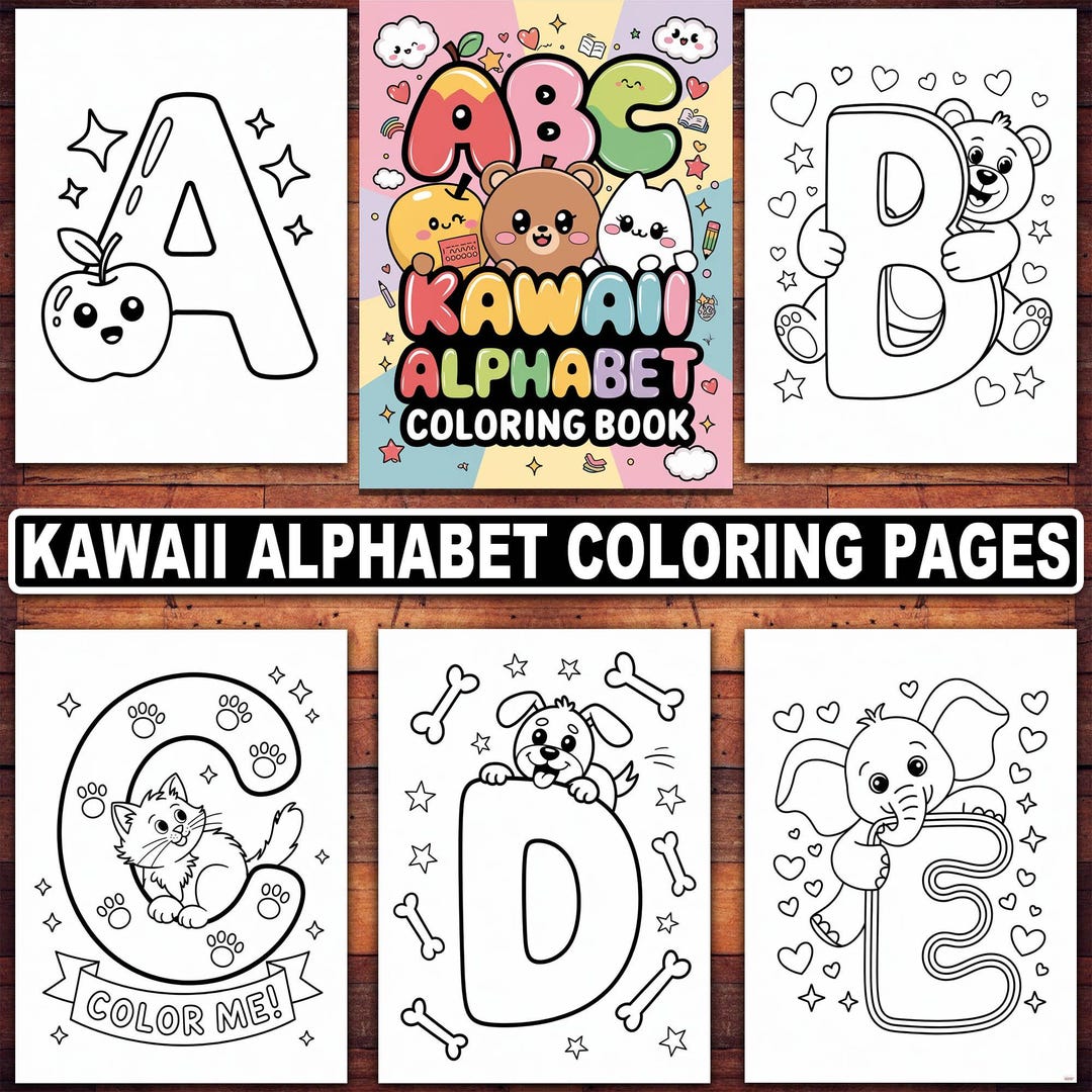 Kawaii Alphabet Coloring Pages Digital Download | 26 Cute and ...