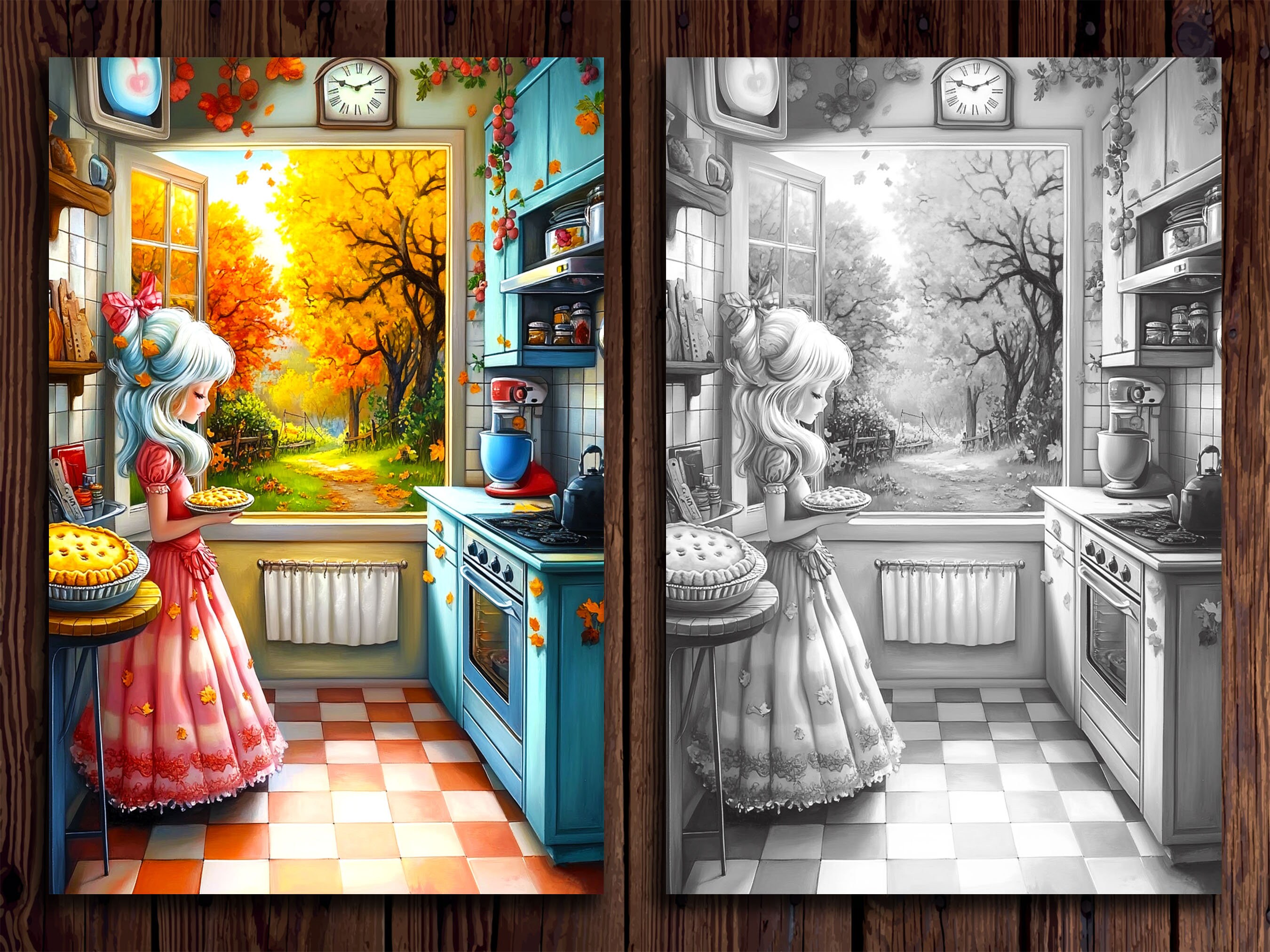 Cozy Autumn Coloring Pages: Grayscale Fall Scenes (printable PDF) - Etsy