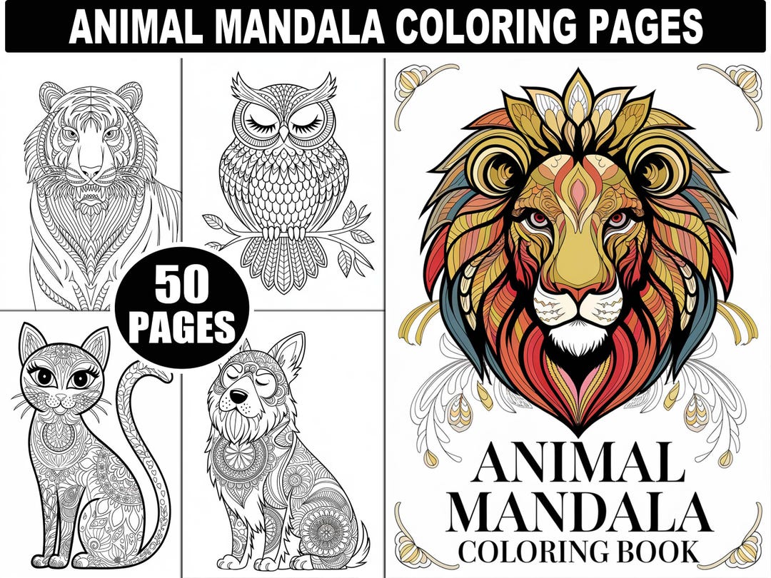 50 Animal Mandala Coloring Pages: Wildlife Art, Floral & Geometric (PDF ...