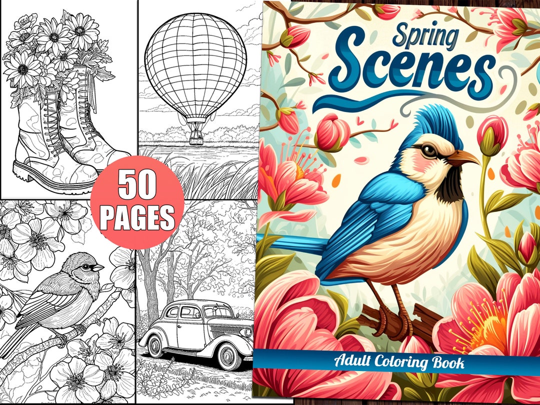 Spring Scenes Coloring Book for Adults: 50 Enchanting Landscapes ...