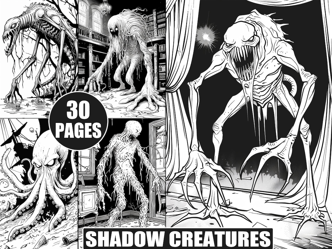 Shadow Creatures Coloring Book: Grayscale Horror Art (digital Download ...
