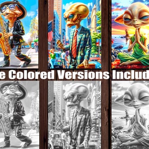 40 Printable Alien Invasion Coloring Pages in Grayscale for Adults, Sci ...