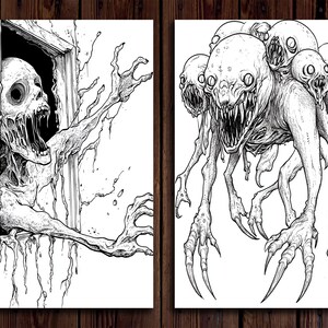50 Horror Coloring Pages for Adults | Printable Grayscale Fantasy ...
