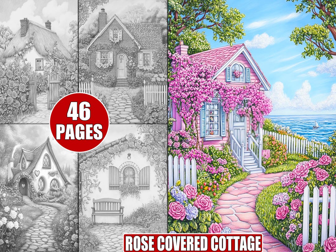 Rose-covered Cottage Coloring Pages: 46 Printable Floral Designs (PDF ...