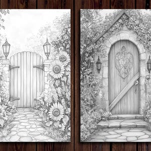 40 Printable Garden Doorways Coloring Pages in Grayscale for Adults ...