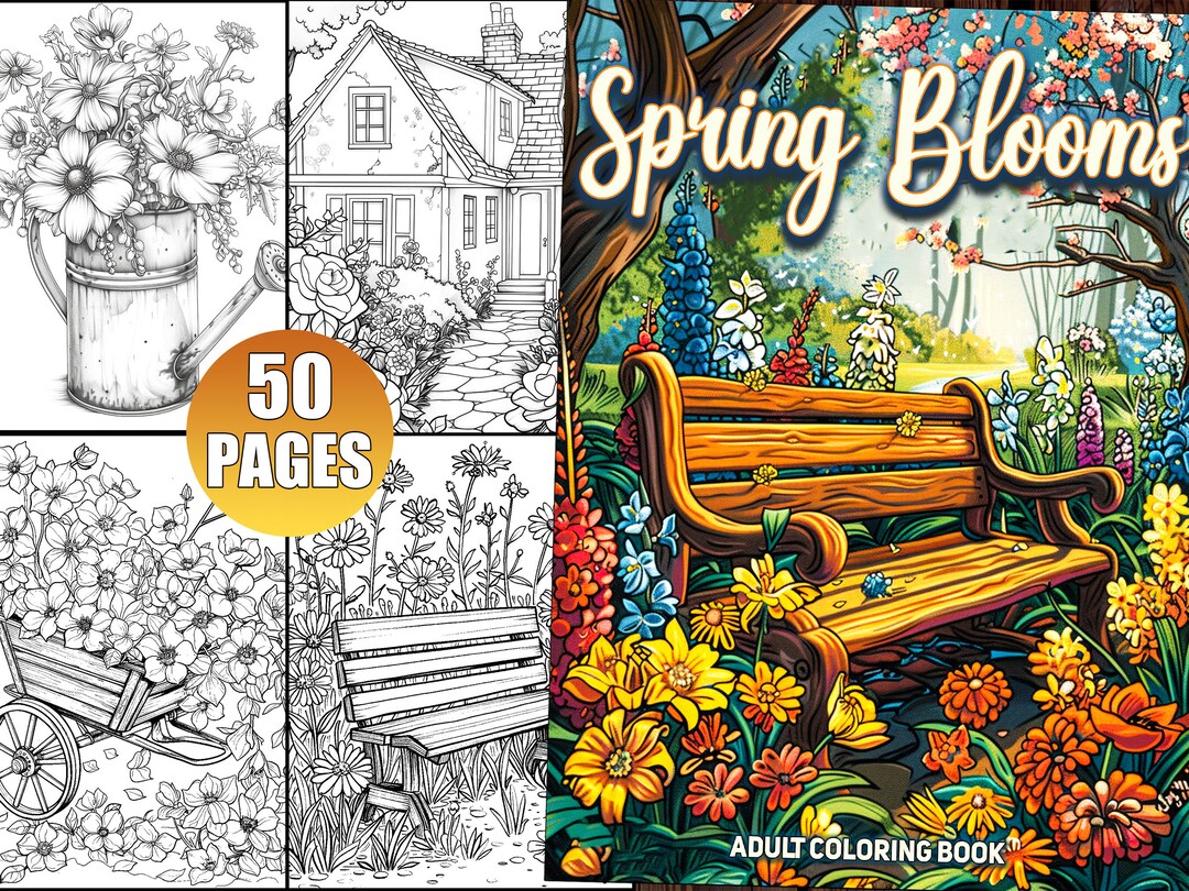 Spring Flowers Coloring Book: 50 Grayscale Pages for Adults (printable ...