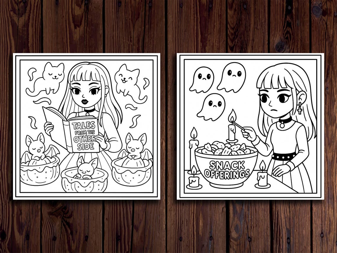 Ghost Pet Daycare Coloring Pages – 20 Pastel Goth Haunted Animals (PDF ...