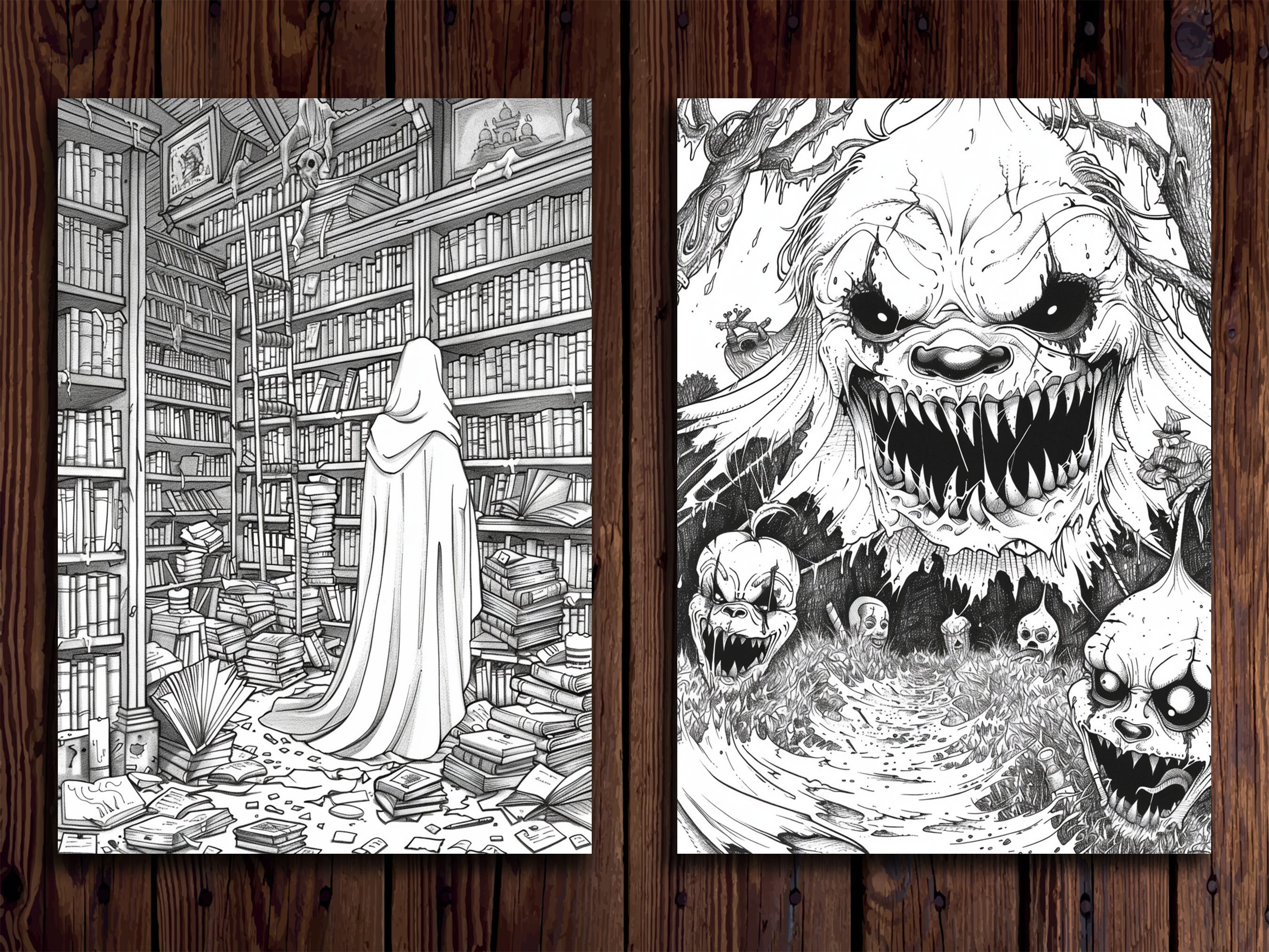 Horror Coloring Pages | 40 Grayscale Adult Coloring Book | Printable ...