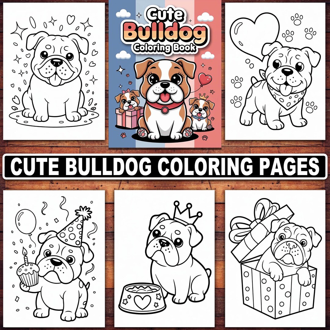 Cute Bulldog Coloring Pages Digital Download | 20 Adorable Dog Designs ...