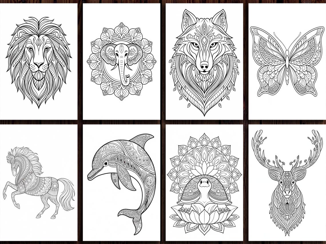 50 Animal Mandala Coloring Pages: Wildlife Art, Floral & Geometric (PDF ...