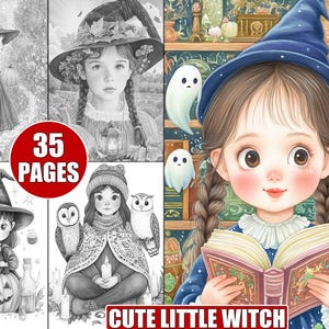 35 Printable Cute Little Witch Coloring Pages in Grayscale for Adults ...