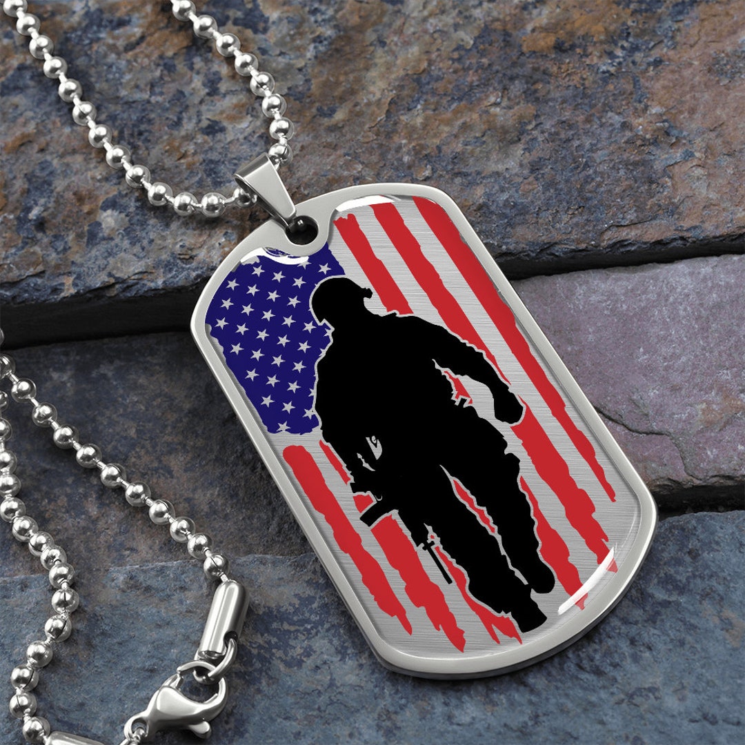 American Flag Military Dog Tag Necklace, Patriotic Veteran Gift - Etsy