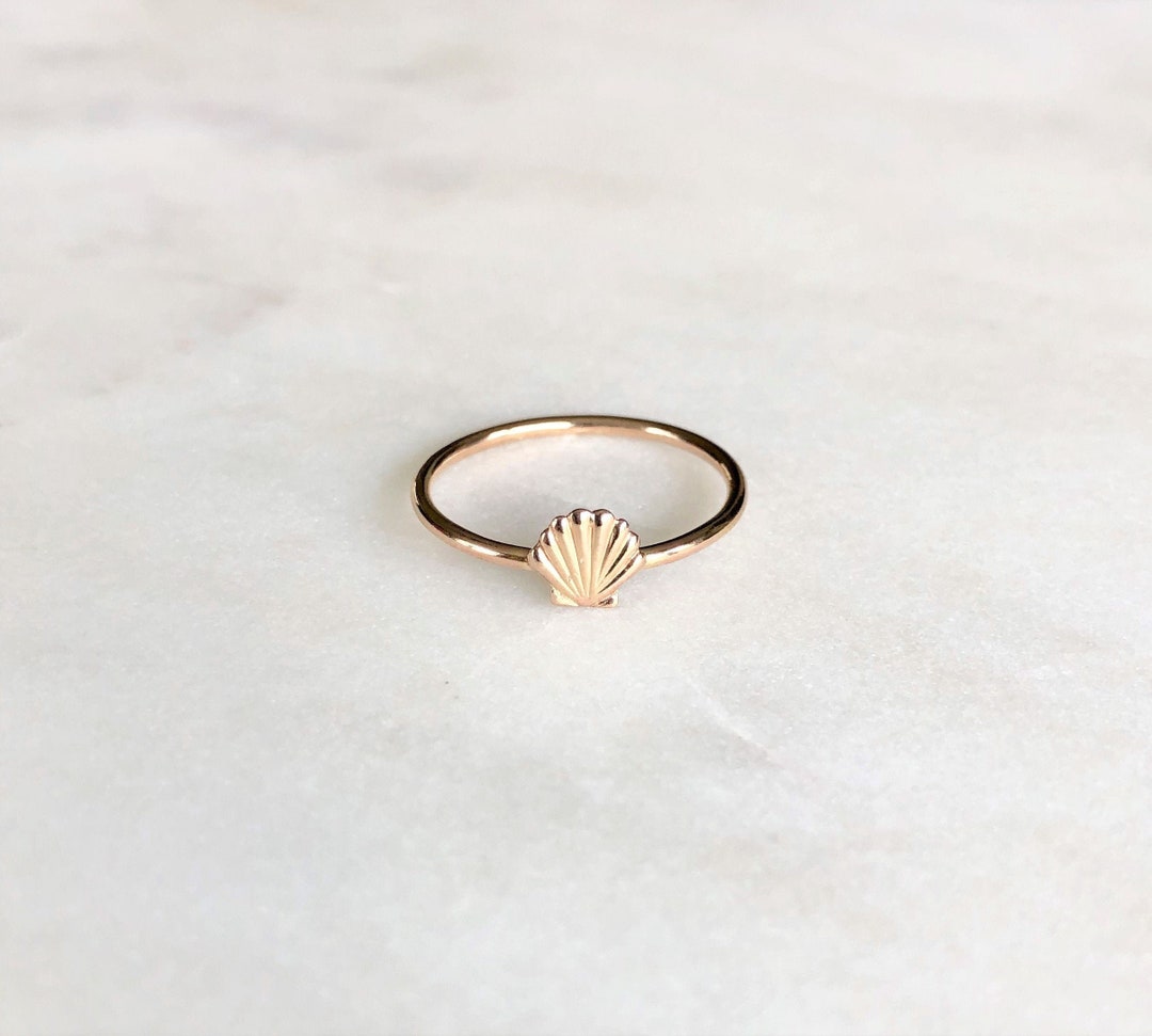 Tiny Shell Stacking Ring, Gold Filled Seashell Stacking Ring, Thin Gold ...