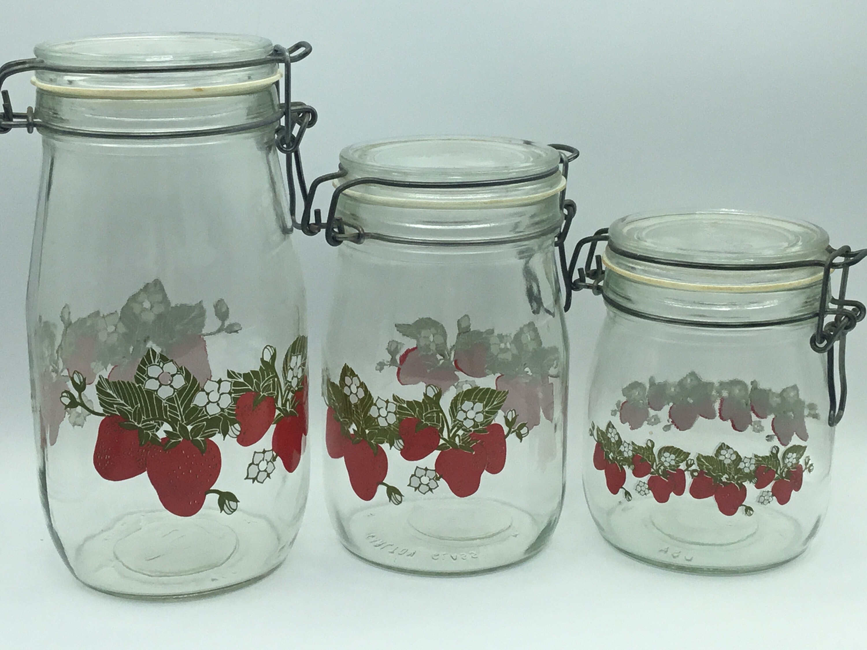 Carlton Glass Strawberry Bail and Wire Storage Jars set of | Etsy