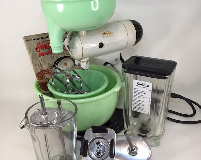 1948 Sunbeam Mixmaster Model 9 and Jadite Bowls/juicer, Drink Mixer ...