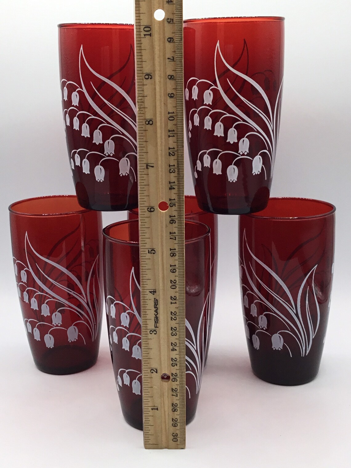 Ruby Red Tumblers With Whit Lily of Valley Flowers Set of 6 - Etsy